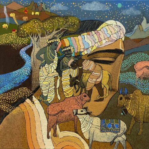 SS06M Siddharth Shingade - 10'' by 10'' - Acrylic on Canvas - Religious ...