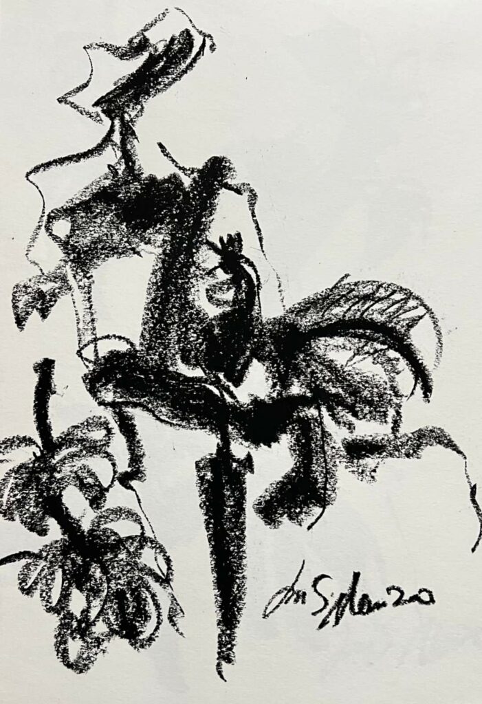 JMS110M J.M.S. Mani - 12'' by 15'' - Charcoal on Canvas - Village folk ...