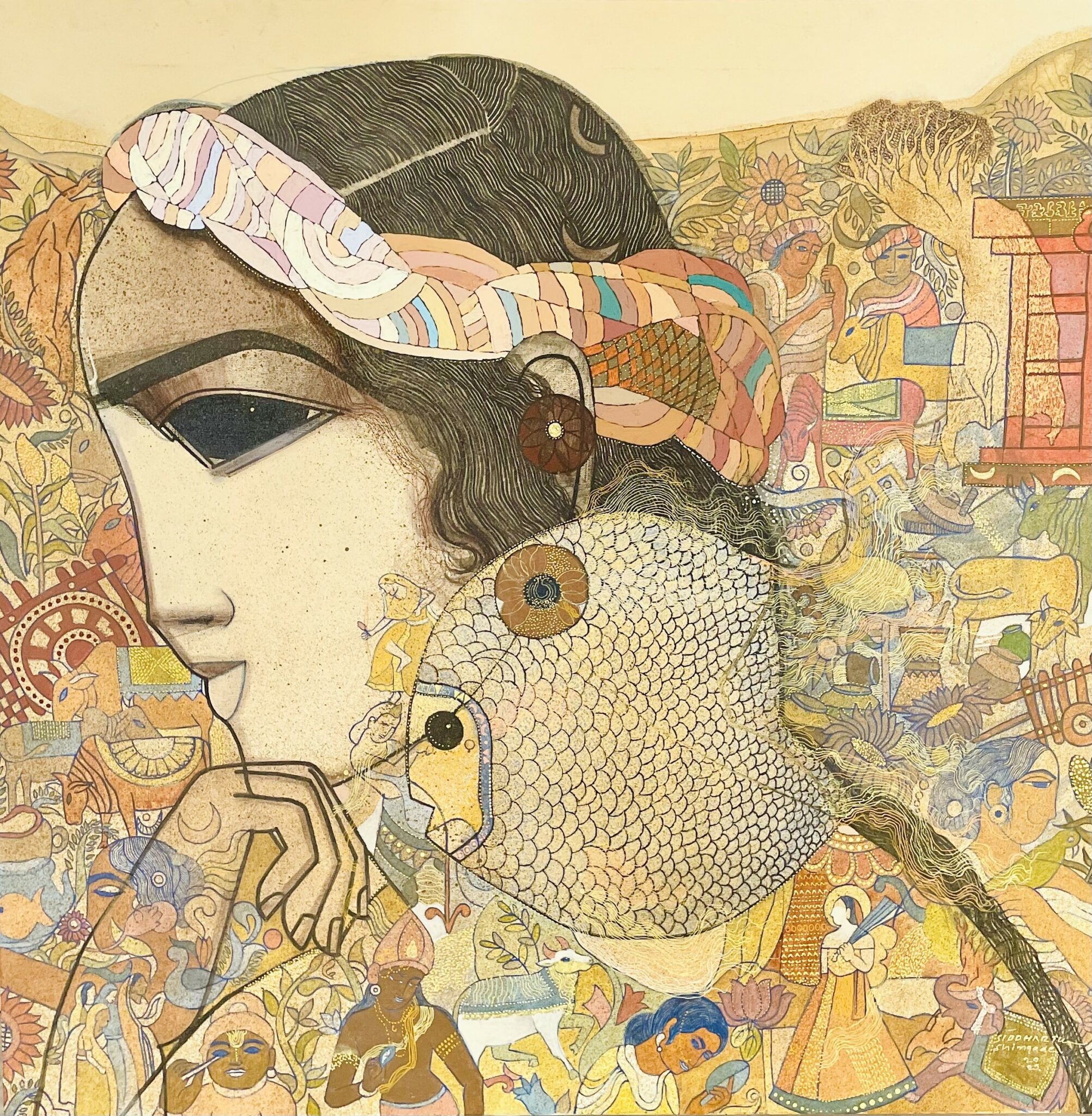 SS05M Siddharth Shingade - 36'' by 36'' - Acrylic on Canvas - Religious ...